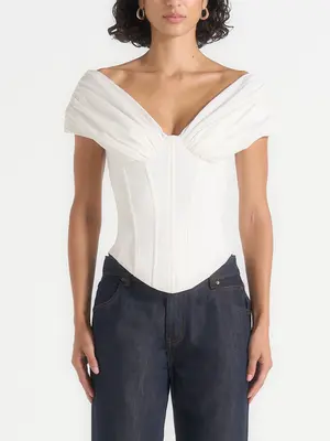Manière De Voir Ursula Ruched Off-shoulder Cotton Corset Top