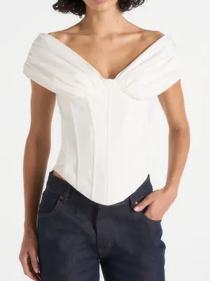 Manière De Voir Ursula Ruched Off-shoulder Cotton Corset Top