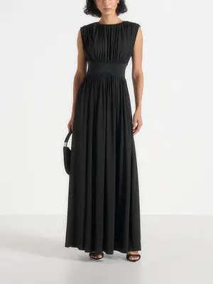 Manière De Voir Ivana Cinched Maxi Dress With Detachable Sleeves - Black