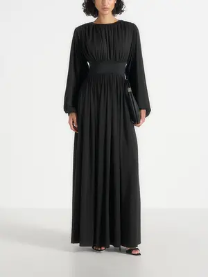 Manière De Voir Ivana Cinched Maxi Dress With Detachable Sleeves - Black