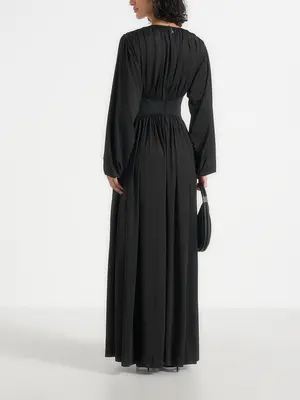Manière De Voir Ivana Cinched Maxi Dress With Detachable Sleeves - Black