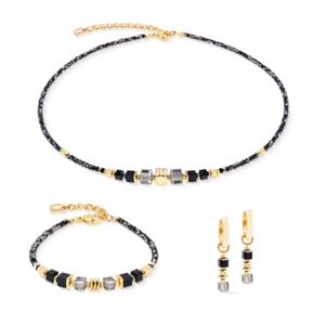 COEUR DE LION Necklace Wave Cube Flow Gold-black