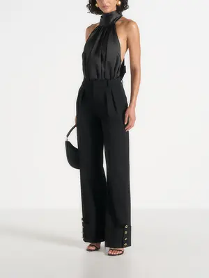 Manière De Voir Phoebe Satin Blouson Tie-neck Open Back Top