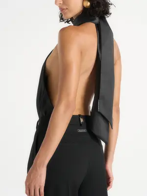 Manière De Voir Phoebe Satin Blouson Tie-neck Open Back Top