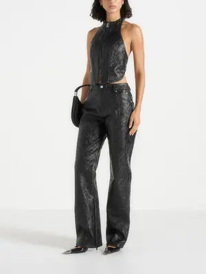Manière De Voir Claudette Embossed Leather Halterneck Backless Top