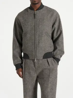 Manière De Voir Leandro Herringbone Wool Bomber Jacket - Grey