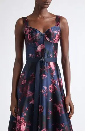 Erdem Floral Duchesse Satin Corset Dress
