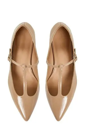 Bruno Magli Jianna Leather T-strap Mary Jane Flat - Biscuit