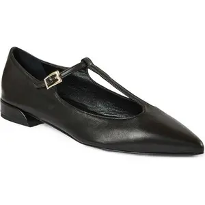 Bruno Magli Jianna Leather T-strap Mary Jane Flat - Black