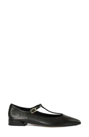Bruno Magli Jianna Leather T-strap Mary Jane Flat - Black