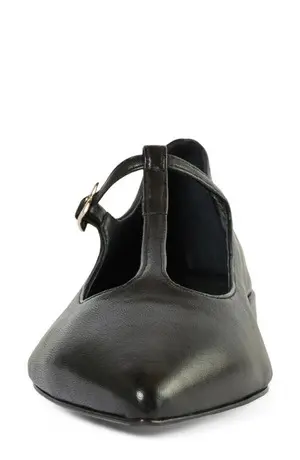 Bruno Magli Jianna Leather T-strap Mary Jane Flat - Black