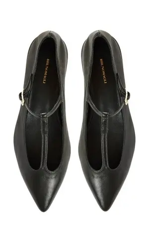 Bruno Magli Jianna Leather T-strap Mary Jane Flat - Black