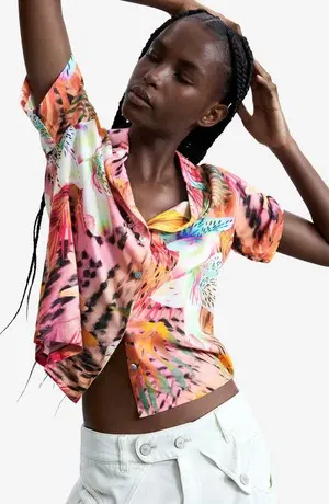 Desigual Tropical Notched Collar Shirt