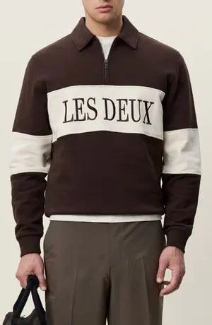 LES DEUX Zipper Rugby Graphic Pullover - Mol Brown