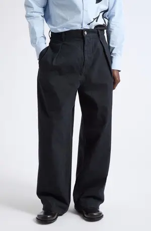 JW Anderson Single Pleat Cotton Trousers - Black