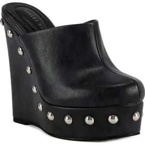 AZALEA WANG Riala Faux Leather Studded Wedge Mule
