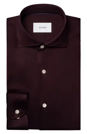 Eton Slim Fit Filo Di Scozia Cotton Jacquard Shirt - Medium Red