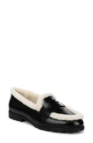Veronica Beard Penny Lug Loafer With Genuine Shearling Trim