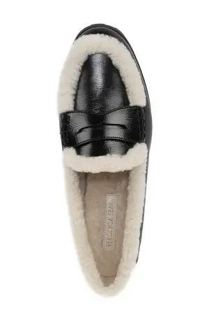 Veronica Beard Penny Lug Loafer With Genuine Shearling Trim