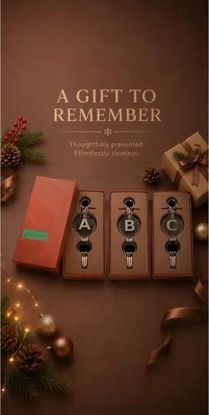 MIO MARINO Monogram Genuine Leather Keychain