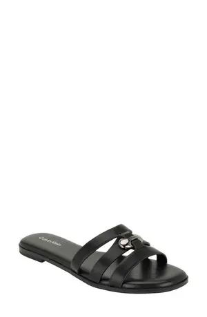 Calvin Klein Karra Faux Leather Slide Sandal - Black