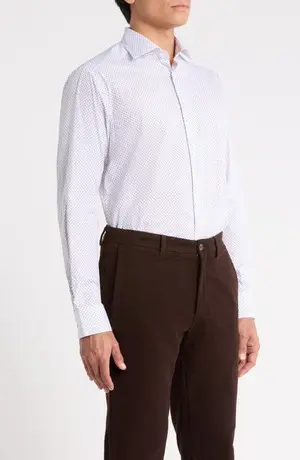 JACK VICTOR Diamond Print Stretch Cotton Button-up Shirt