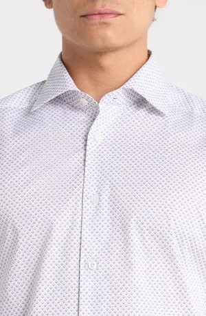 JACK VICTOR Diamond Print Stretch Cotton Button-up Shirt