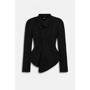 NOCTURNE Double Breasted Stand Collar Jacket - Black
