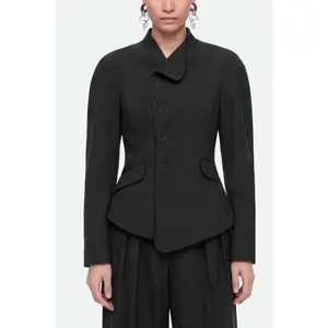 NOCTURNE Double Breasted Stand Collar Jacket - Black
