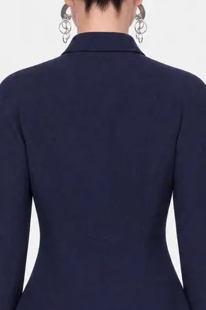 NOCTURNE Double Breasted Stand Collar Jacket - Navy