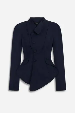 NOCTURNE Double Breasted Stand Collar Jacket - Navy
