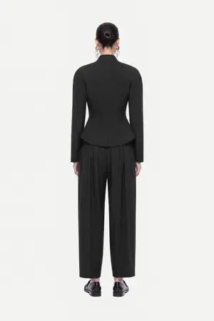 NOCTURNE Double Pleat Belted Trousers - Black