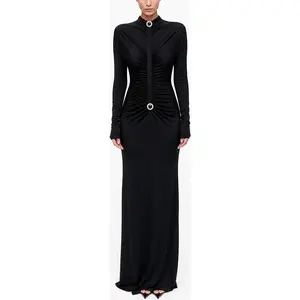 NOCTURNE Stone Detail Draped Maxi Dress