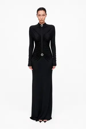 NOCTURNE Stone Detail Draped Maxi Dress