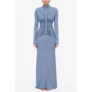 NOCTURNE Stone Detail Draped Maxi Dress - Indigo