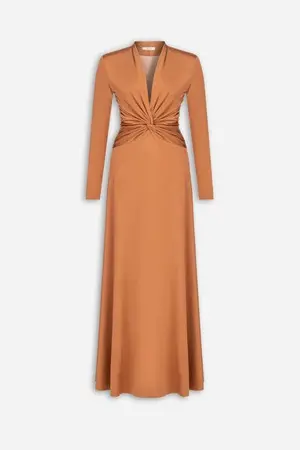 NOCTURNE Draped V Neck Maxi Dress - Brick