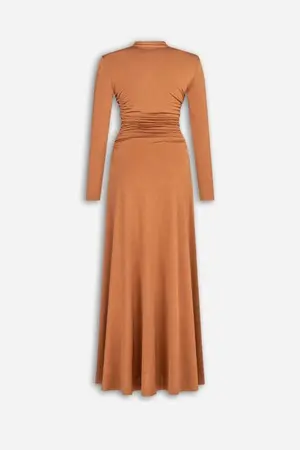 NOCTURNE Draped V Neck Maxi Dress - Brick