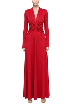 NOCTURNE Draped V Neck Maxi Dress - Red