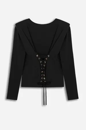 NOCTURNE Eyelet Lace Up Blouse - Black