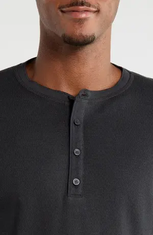 Rag & Bone Textured Knit Long Sleeve Henley - Black