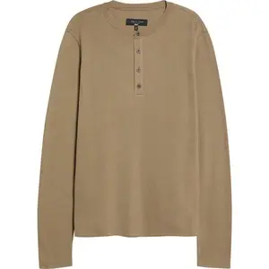 Rag & Bone Textured Knit Long Sleeve Henley - Cocoa