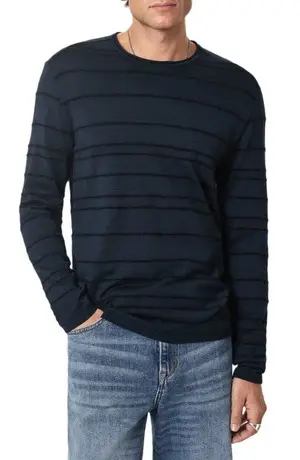 John Varvatos Everly Texture Stripe Sweater - Navy