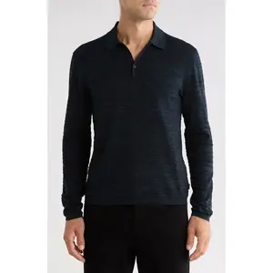 John Varvatos Hughs Long Sleeve Marl Stitch Polo - Oiled Blue