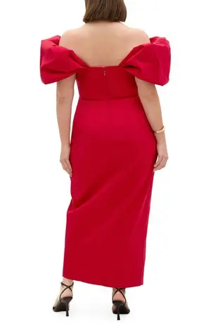 City Chic Elyse Off The Shoulder Dress - Tango Red
