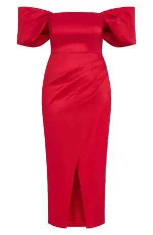 City Chic Elyse Off The Shoulder Dress - Tango Red