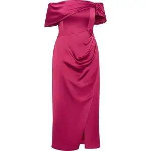 City Chic Paloma Off The Shoulder Maxi Dress - Beet Red