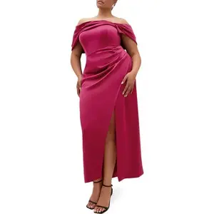 City Chic Paloma Off The Shoulder Maxi Dress - Beet Red