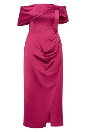 City Chic Paloma Off The Shoulder Maxi Dress - Beet Red