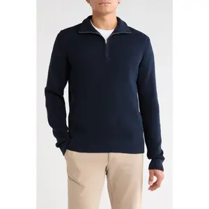 Rag & Bone Danton Quarter Zip Cotton Sweater - Navy