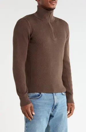 Rag & Bone Danton Quarter Zip Cotton Sweater - Stonewall